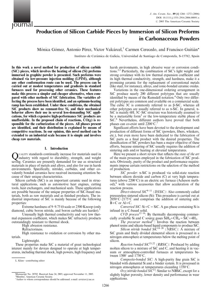 Production of Silicon Carbide Pieces by | PDF | Sintering | Silicon