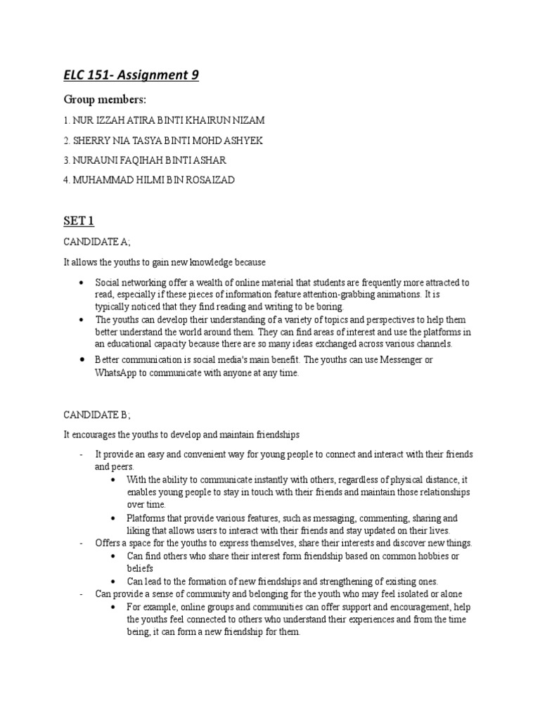 ELC 151 Group Assignment 9 | PDF | Social Media | Popular Culture & Media Studies