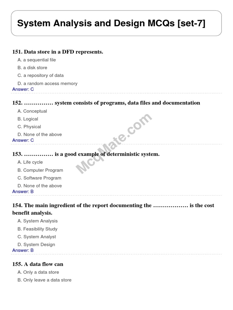 System Analysis and Design Solved MCQs (Set-7) | PDF | Data | Computer Program