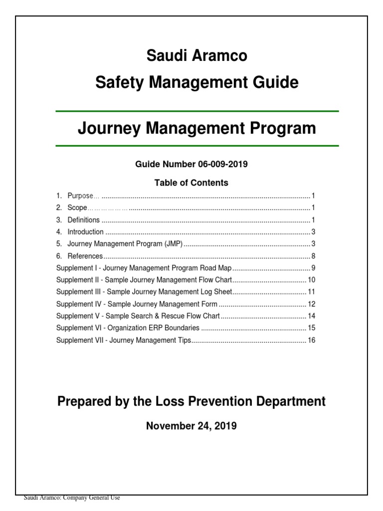 Aramco Journey Management Plan | PDF | Emergency | Road