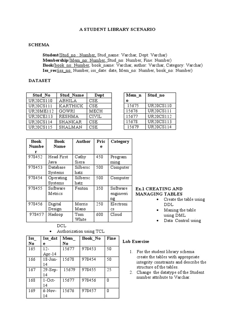 A STUDENT LIBRARY SCENARIO_Ex1 | PDF | Data Management Software | Databases
