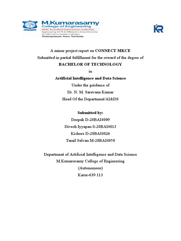 A Minor Project Report On CONNECT MKCE | PDF | Computers | Technology ...