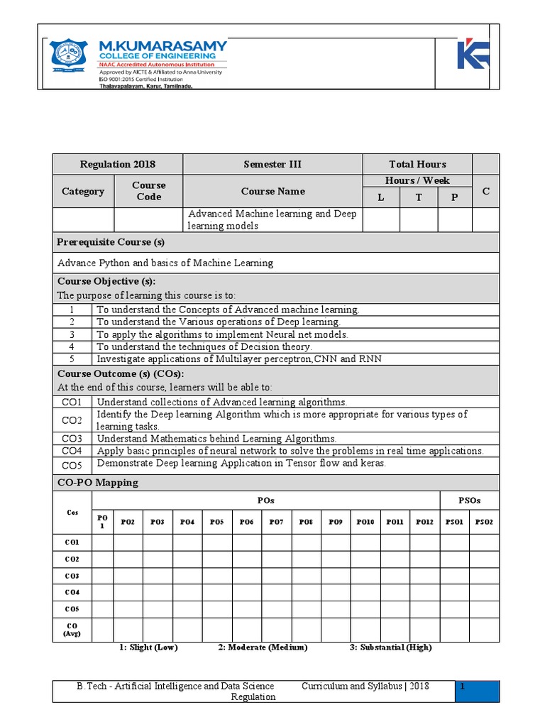 Advanced Machine learning and Deep learning models SYLLABUS | PDF