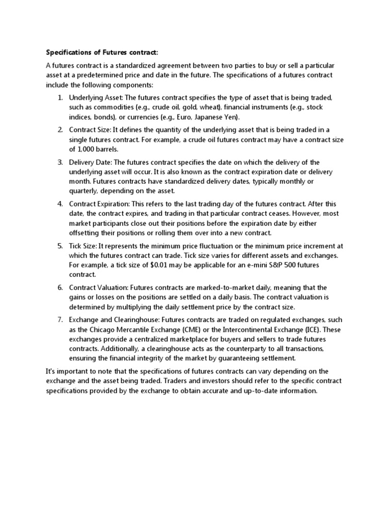 Futures Contract Specifications Guide | PDF | Futures Contract ...