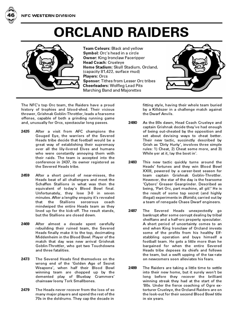 Orcland Raiders Profile | PDF | Sports | American Football