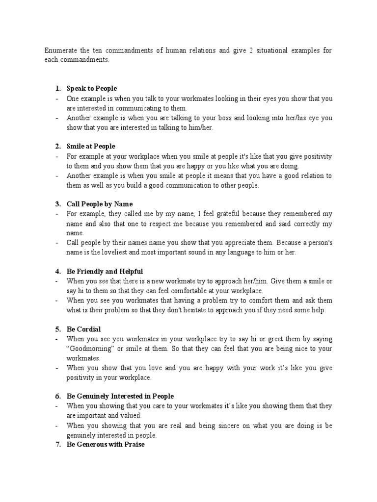 Ten Commandments of Human Relations | PDF | Humour | Psychology