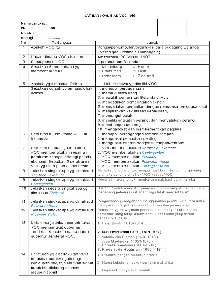 Latihan Soal Jawab Voc 1 | PDF