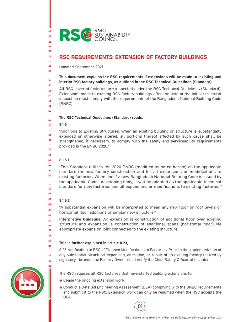 RSC Requirements Extension of Factory Buildings | PDF | Building Code