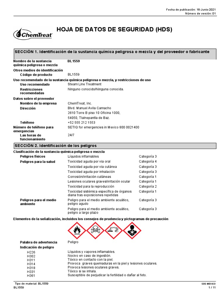BL1559 SPANISH SDS Aminas | PDF | Agua | Quemar