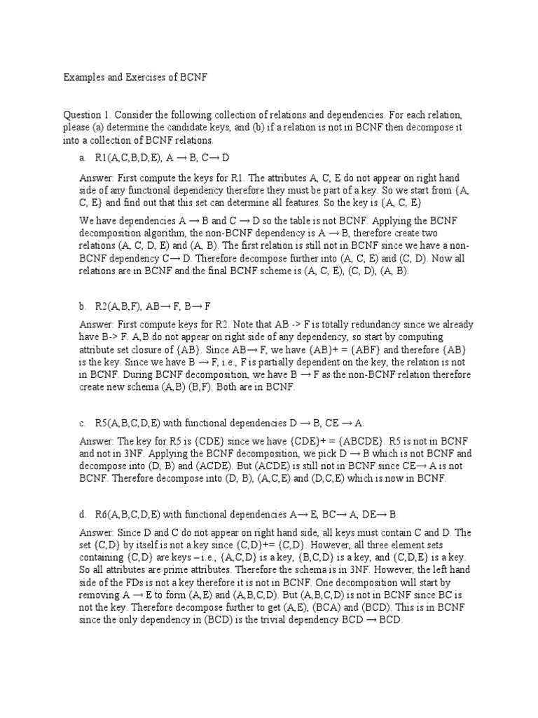 Examples and Exercises of BCNF | PDF | Applied Mathematics | Computer Programming