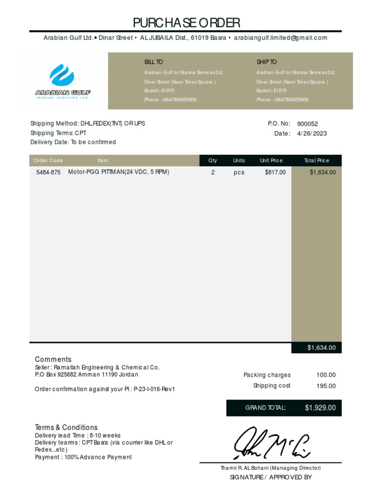 Purchase Order Wood - Ward - 100522 | PDF