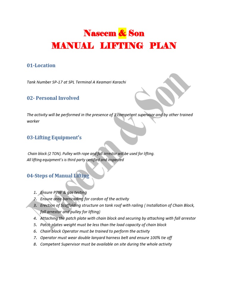 Manual Lifting Plan | PDF
