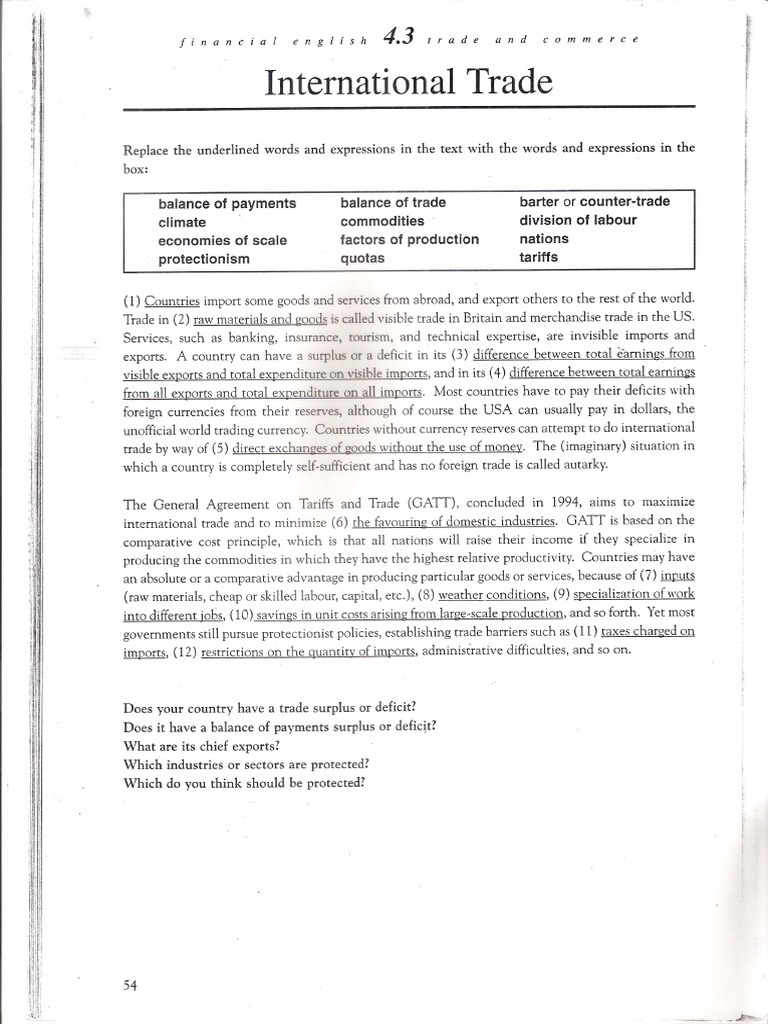 International Trade - Vocabulary Test | PDF