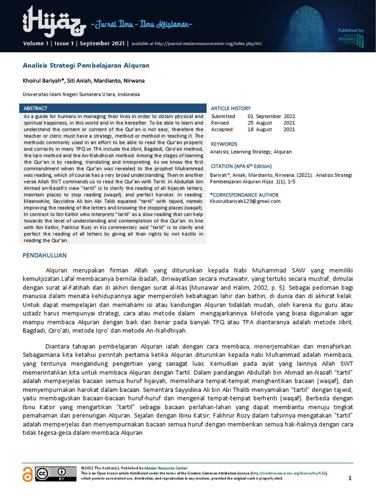 Analisis Strategi Pembelajaran Alquran: Khoirul Bariyah, Siti Aniah, Mardianto, Nirwana | PDF ...