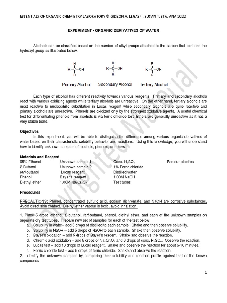 Organic Derivatives of Water Experiment | PDF | Ether | Organic Compounds