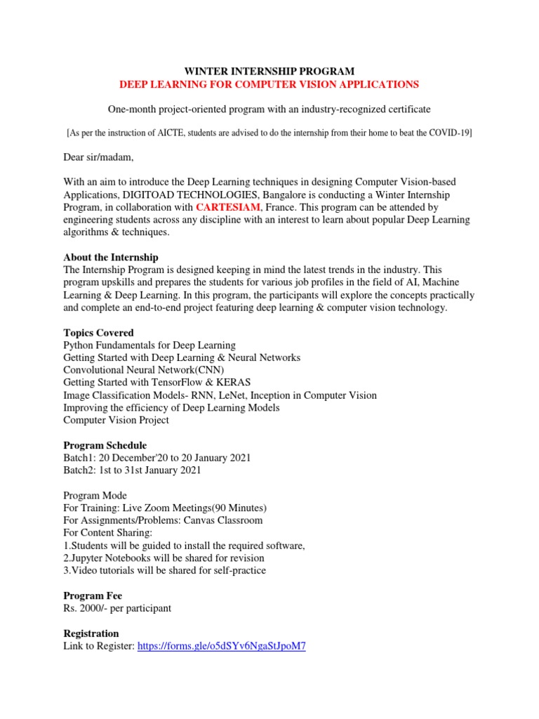 Winter Internship Program | PDF | Deep Learning | Computer Vision
