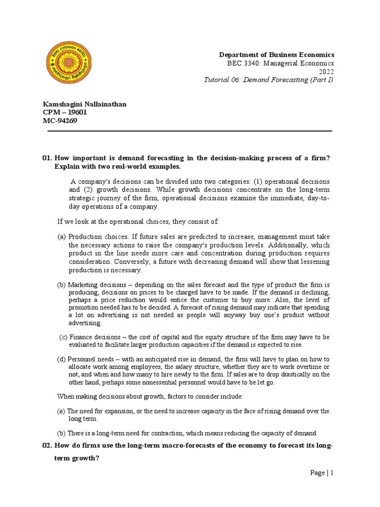 Tute-06 | PDF | Time Series | Forecasting