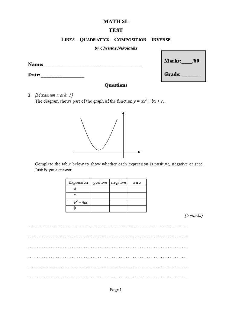 TEST 3. Lines Quadratics Composition Inverse (2015) | PDF | Geometry ...