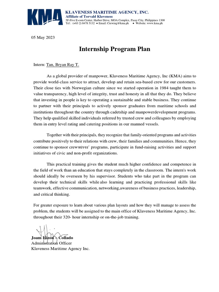 OJT_INTERNSHIP PLAN 1 | PDF