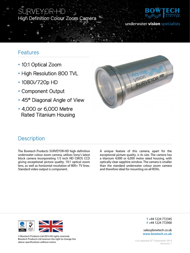 SURVEYOR-HD Underwater Camera Specs | PDF | Camera | Zoom Lens