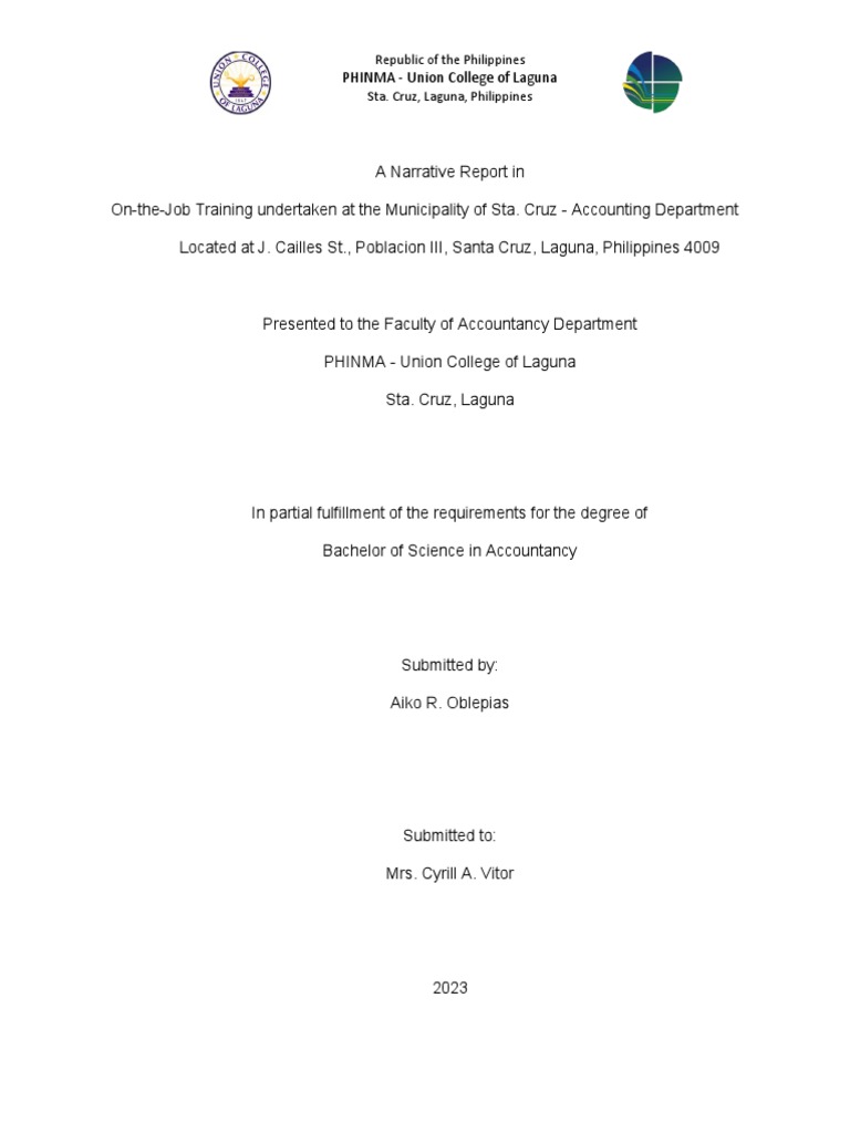 Ojt Narrative Report | PDF | Audit | Cognition