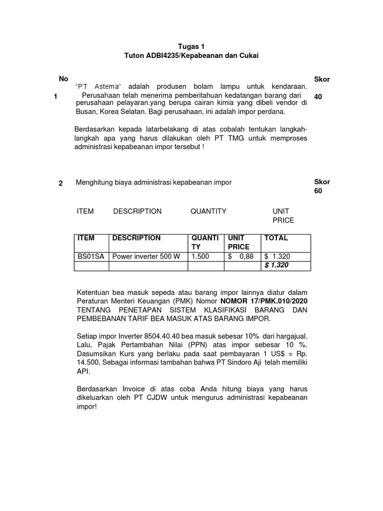 Kepabeanan Dan Cukai - Tugas 1 | PDF