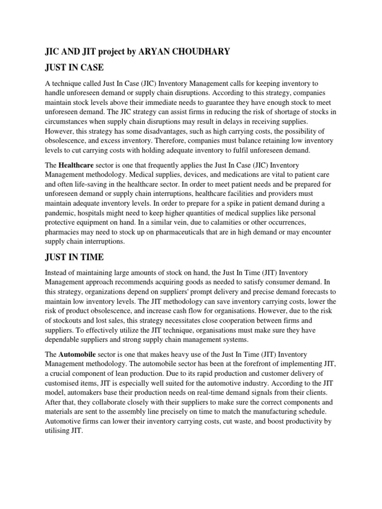 JIC AND JIT Project by ARYAN CHOUDHARY | PDF | Lean Manufacturing ...