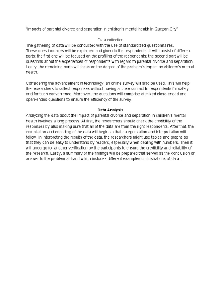 Impacts Of Parental Divorce And Separation In Childrens Mental Health