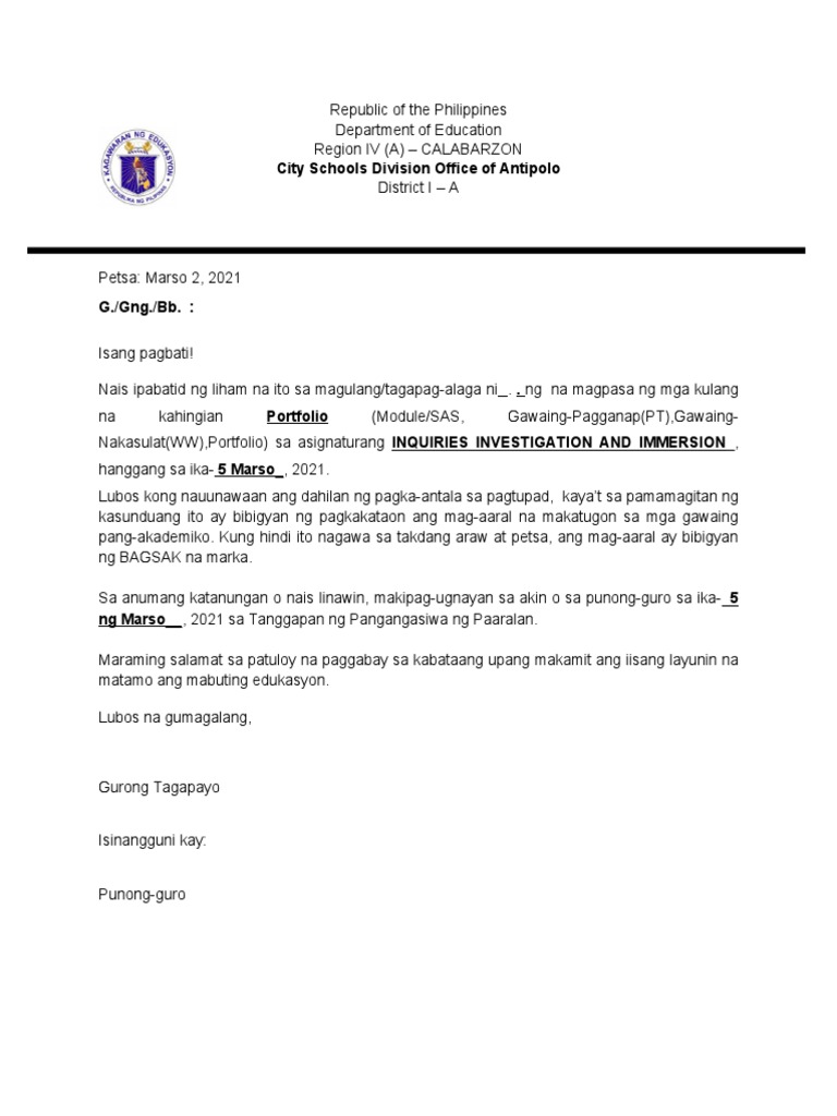 Liham para Sa Magulang | PDF