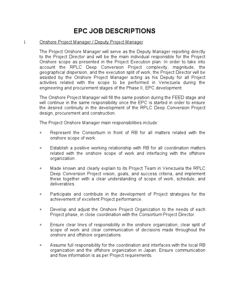EPC Job Descriptions | PDF | Quality Assurance | Project Management