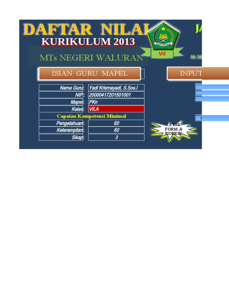 Aplikasi Raport MTs Kurikulum 2013 | PDF
