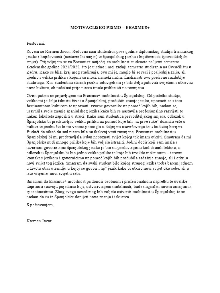 MOTIVACIJSKO PISMO | PDF