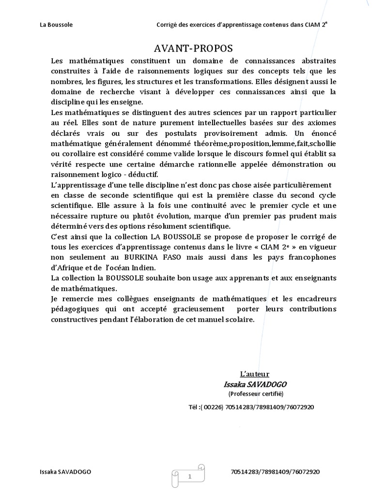 Corrig Des Exercices de CIAM 2nd S | PDF | Cercle | Enseignement des mathématiques