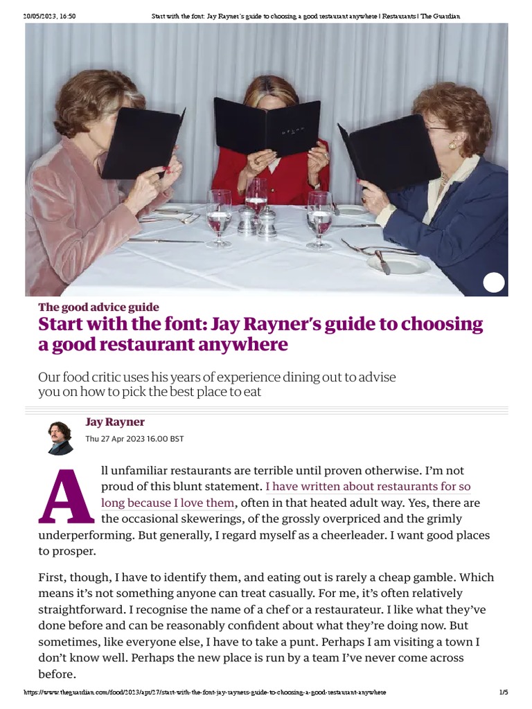 Jay Rayner's Restaurant Selection Guide | PDF | Menu | Restaurants