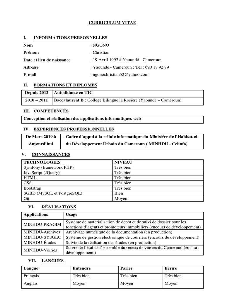 CV Développeur Web Christian Ngono | PDF