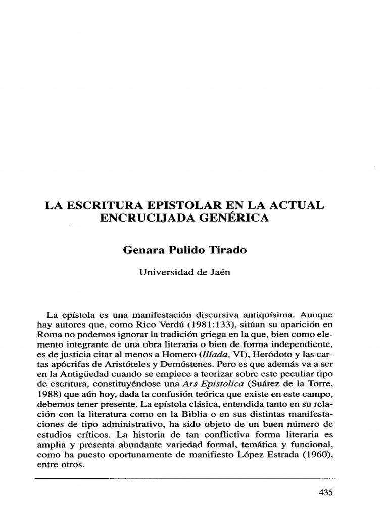 La Escritura Epistolar en La Actual Encrucijada Genérica | PDF | Epístola | Teoría