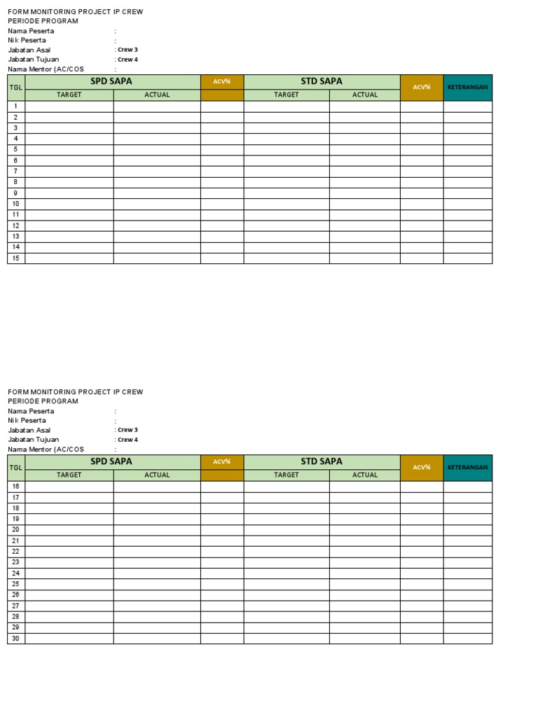Form Monitoring Sapa Project Ip Crew 3-4 | PDF
