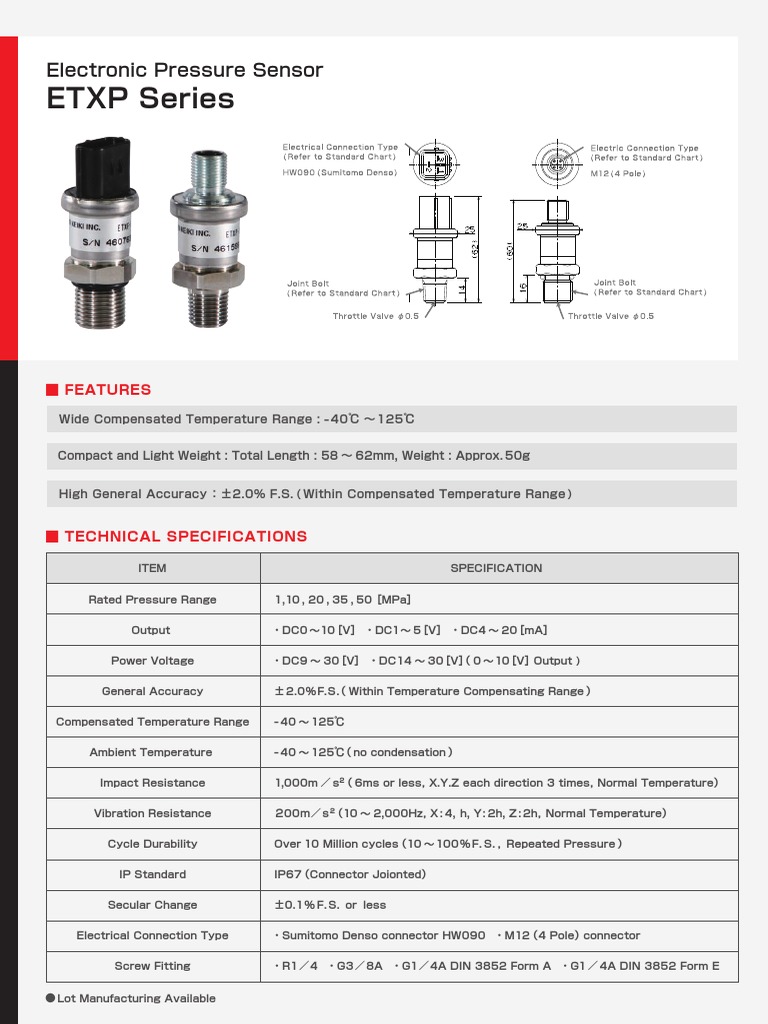 ETXP Series Vacuum Pressure Sensors | PDF