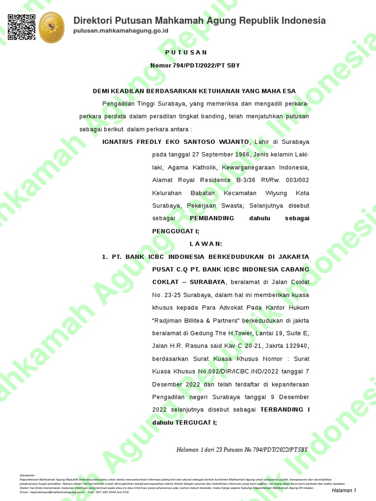 Putusan 794 PDT 2022 PT Sby 20230517140819 | PDF