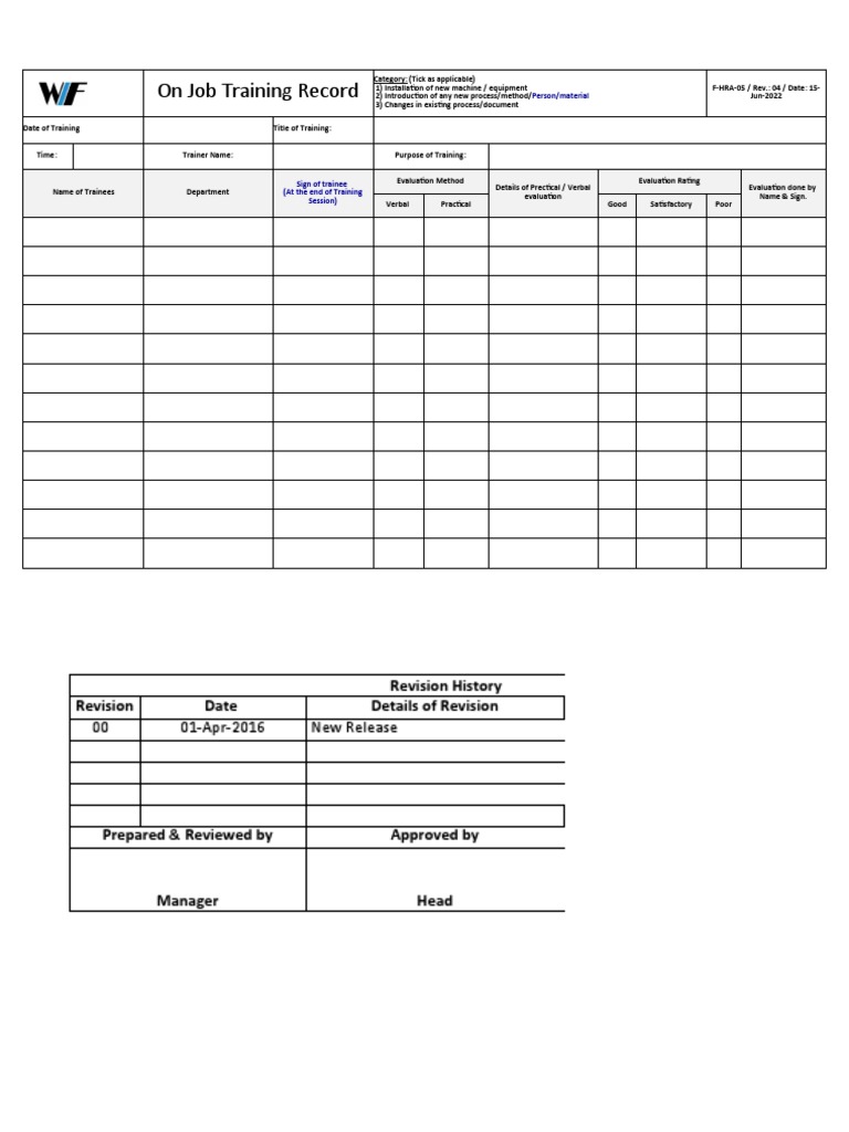 On-the-Job Training Record Template | PDF