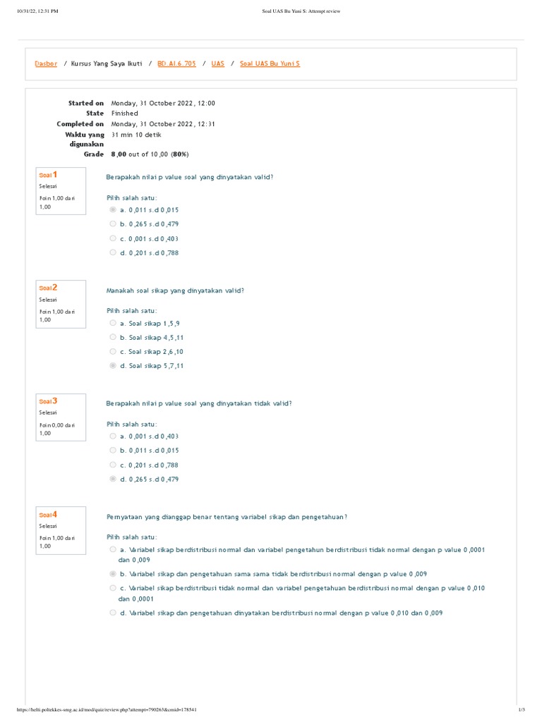 Soal UAS Bu Yuni S - Attempt Review | PDF