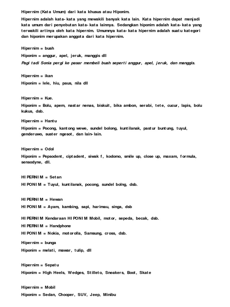 Hipernim Hiponim | PDF