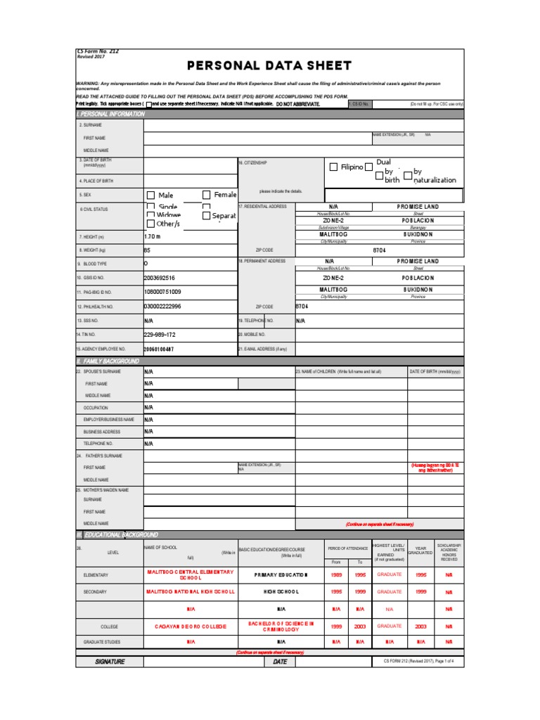 CSC Pds Sample | Download Free PDF | Government