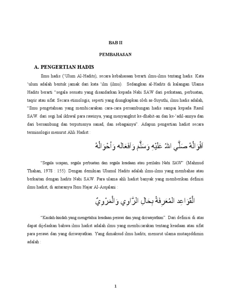 Pengertian dan Sejarah Hadis Nabi | PDF | Filsafat | Sejarah