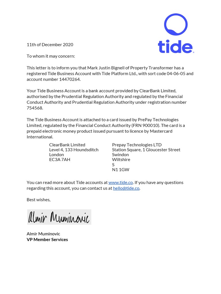 Tide Business Account Confirmation | PDF | Business | Finance & Money ...
