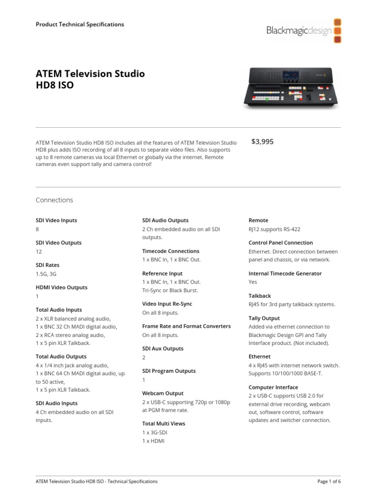 ATEM Television Studio HD8 ISO - Tech Specs - Blackmagic Design ...