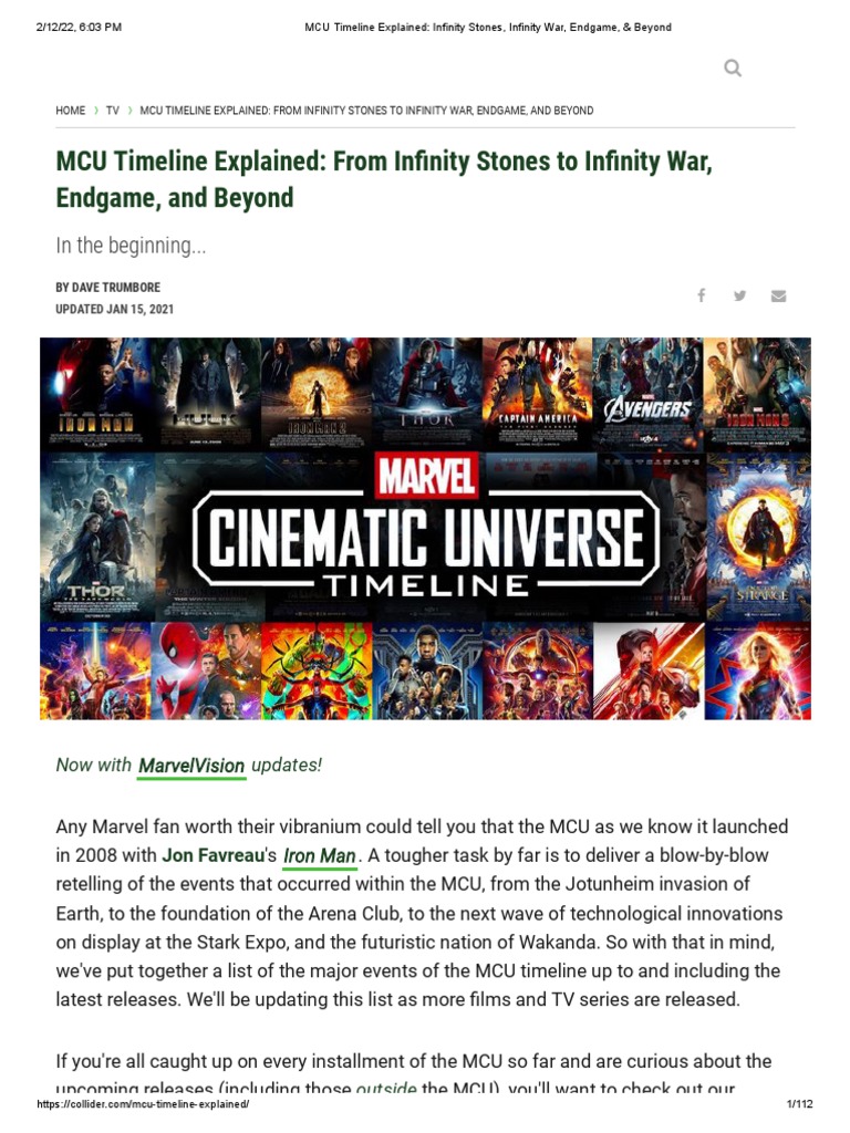 MCU Timeline: Infinity Stones to Endgame | PDF