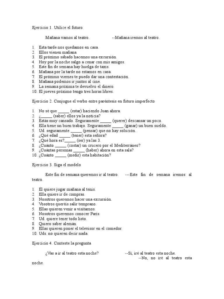 Ejercicios de Futuro y Condicional | PDF | Artes del Lenguaje y ...