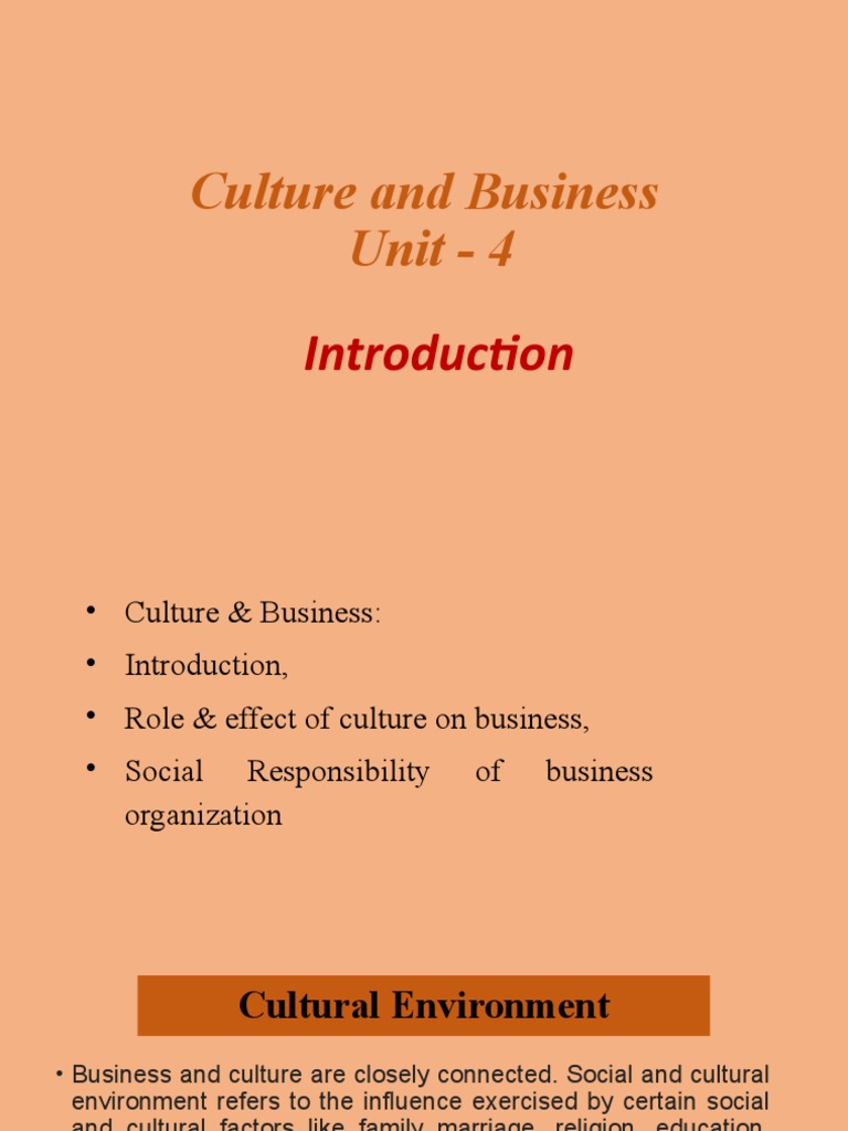Unit 4 Cultural Env Intro | PDF | Society | Communication Unit 4 Cultural Env Intro | PDF | Society | Communication