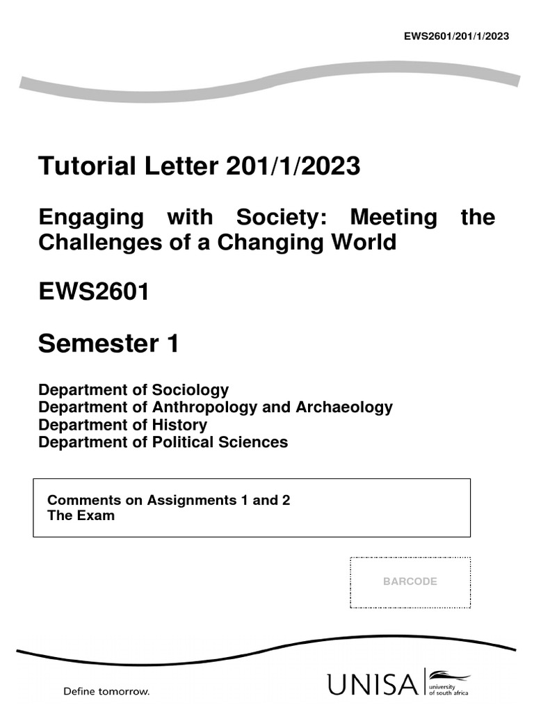Tutorial Letter 201/1/2023: Engaging With Society: Meeting The Challenges of A Changing World ...